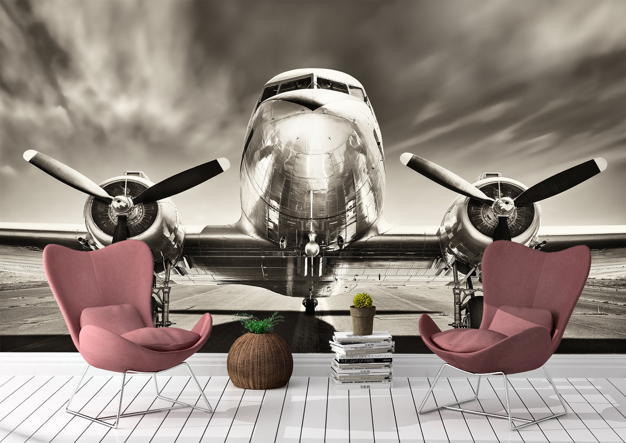 Plane on the Runway Wall Mural Wallpaper Wall Art Peel & Stick | Etsy