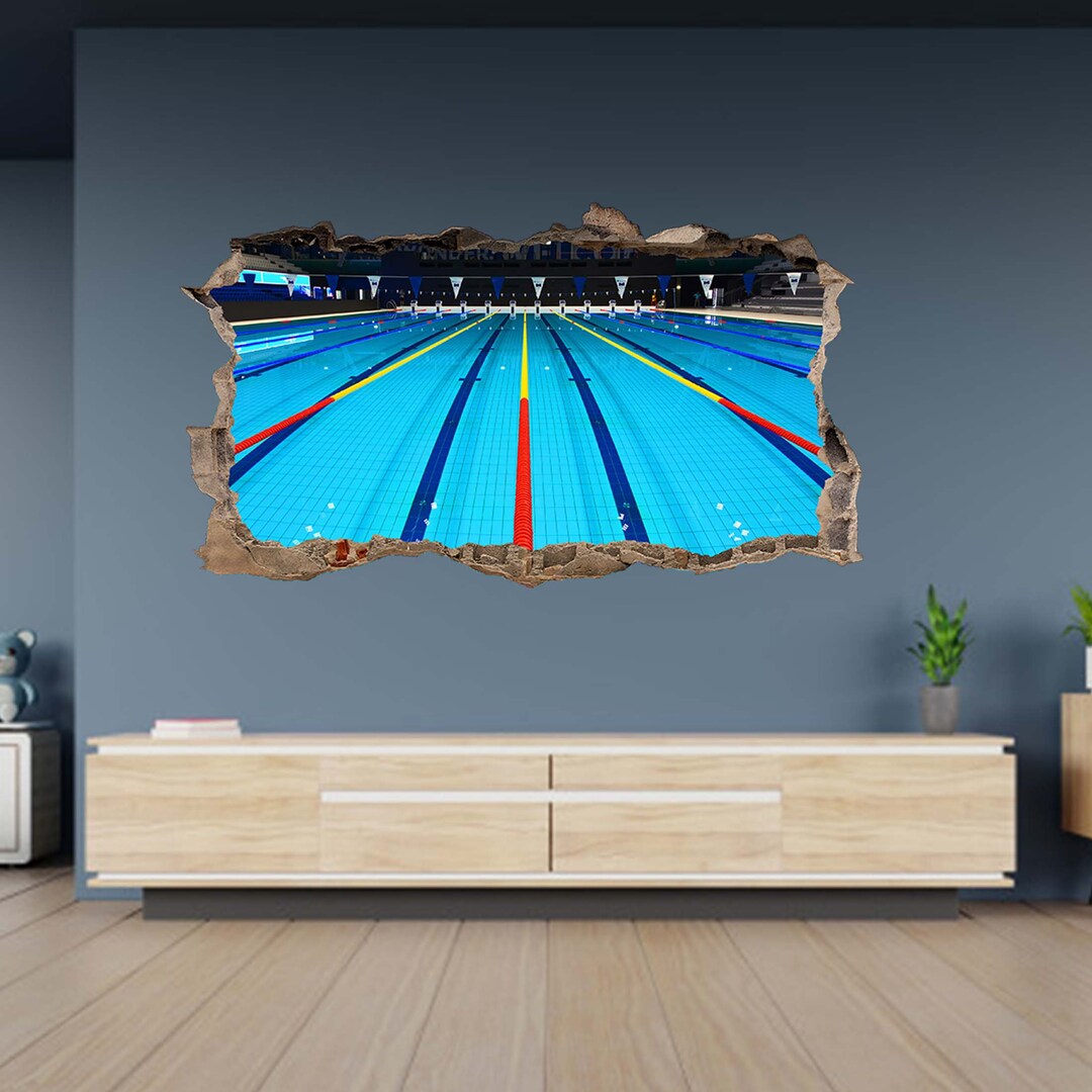 Wall Sticker Swimming Pool Theme 3D Hole in the Wall Effect Self ...