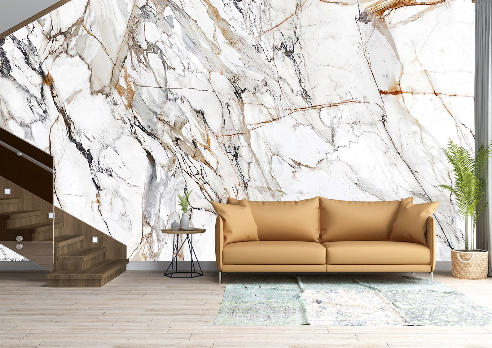 Efecto mármol blanco Pared Mural Papel pintado Wall Art Peel | Etsy