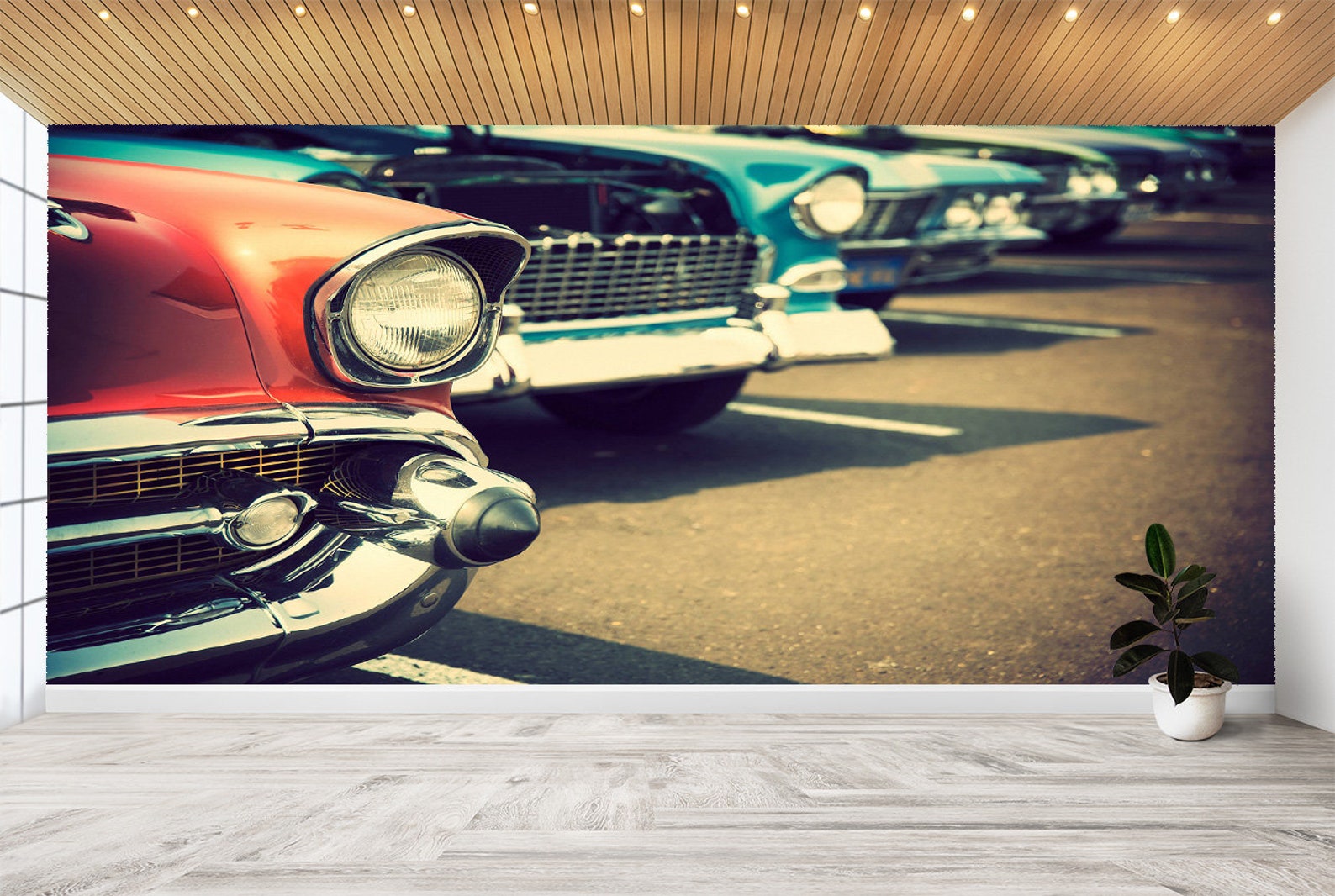 Vintage Cars on Parking Wall Mural Photo Wallpaper UV Print | Etsy