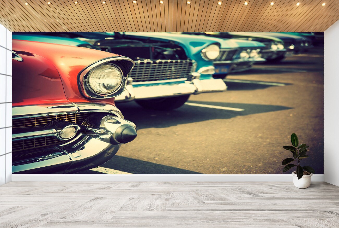 Vintage Cars on Parking Wall Mural Photo Wallpaper UV Print | Etsy