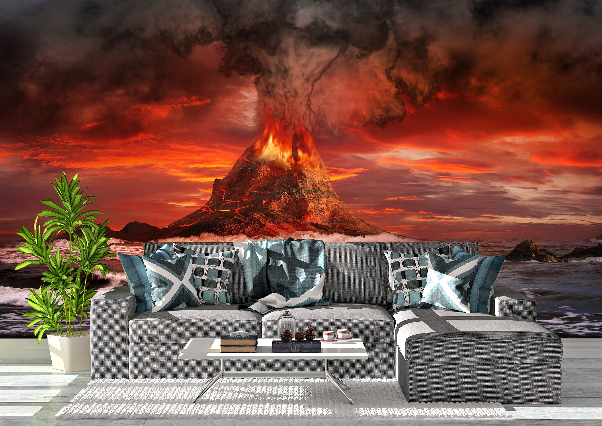 Volcano Magma Eruption Wall Mural Wallpaper Wall Art Peel & | Etsy