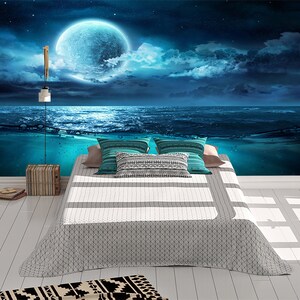 Blue Full Moon & Beach Wall Mural Photo Wallpaper UV Print Decal Art ...