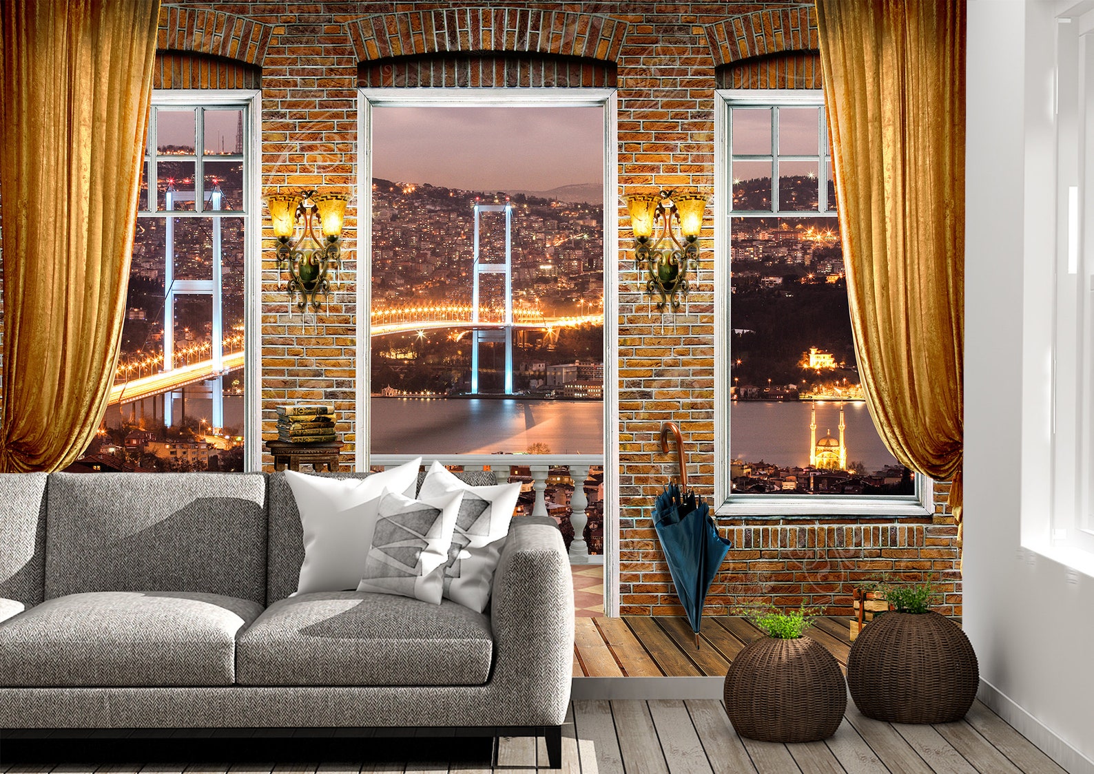 Istanbul Bridge Window Effect Wall Mural Photo Wallpaper UV - Etsy