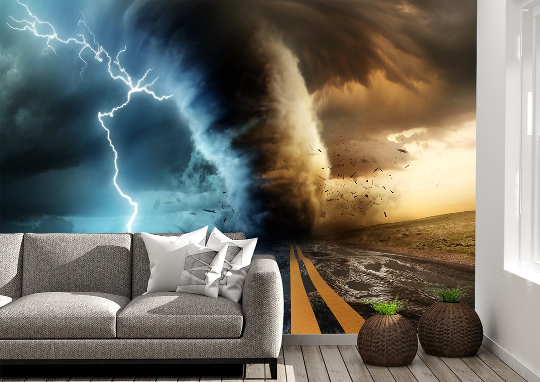 Tornado With Lightning Wall Mural Wallpaper Wall Art Peel & - Etsy Canada