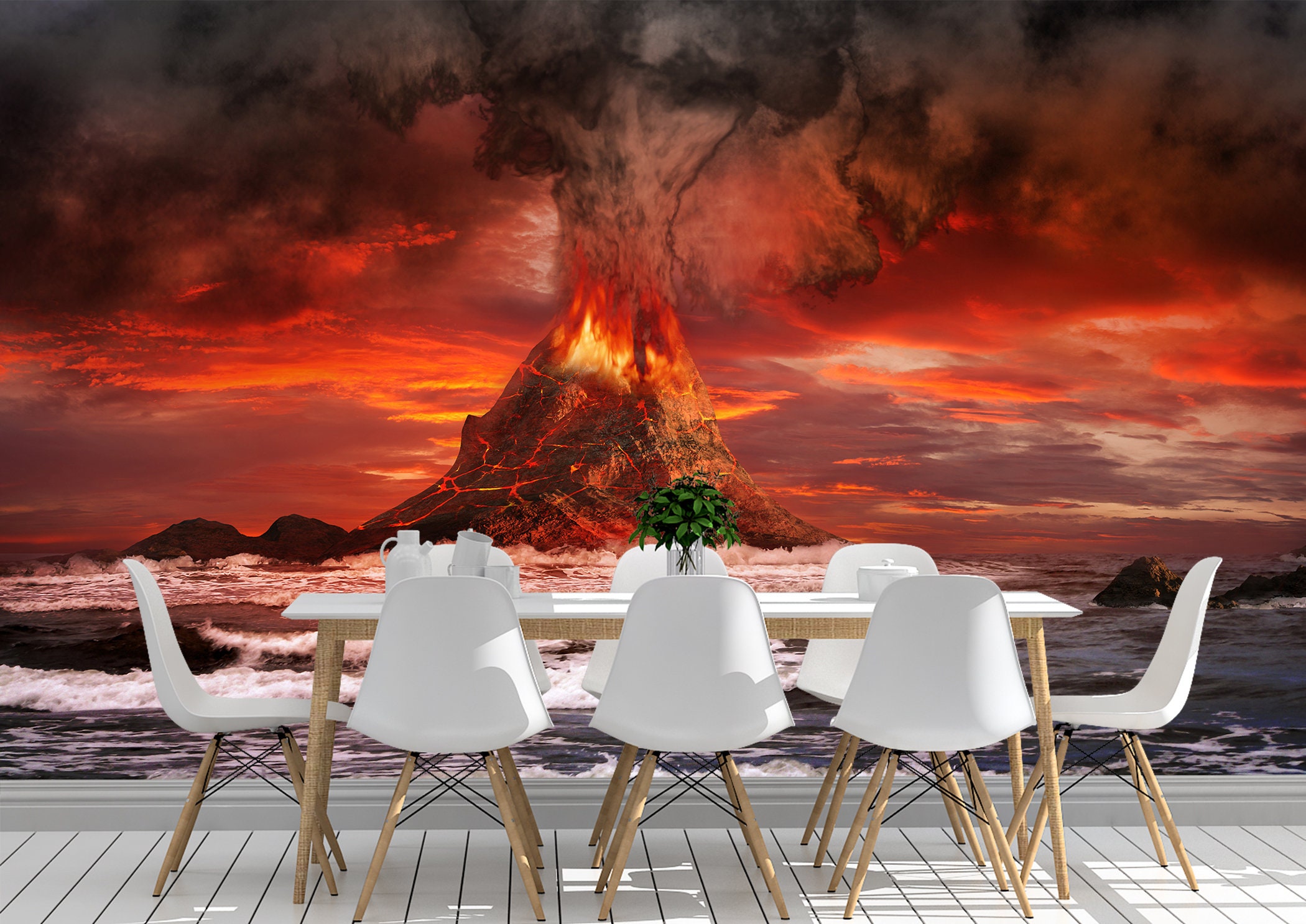 Volcano Magma Eruption Wall Mural Wallpaper Wall Art Peel & | Etsy