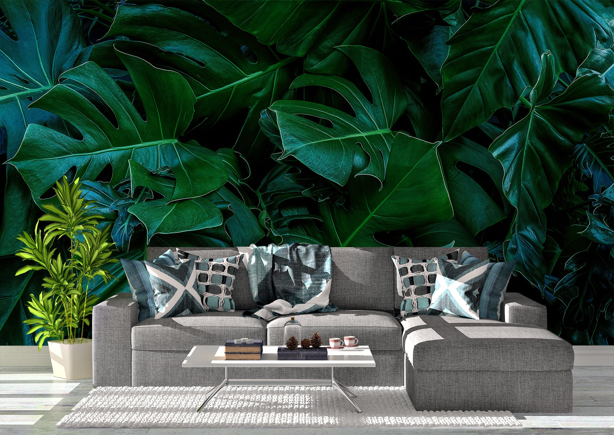 Monstera Leaves Wall Mural Wallpaper Wall Art Peel & Stick | Etsy