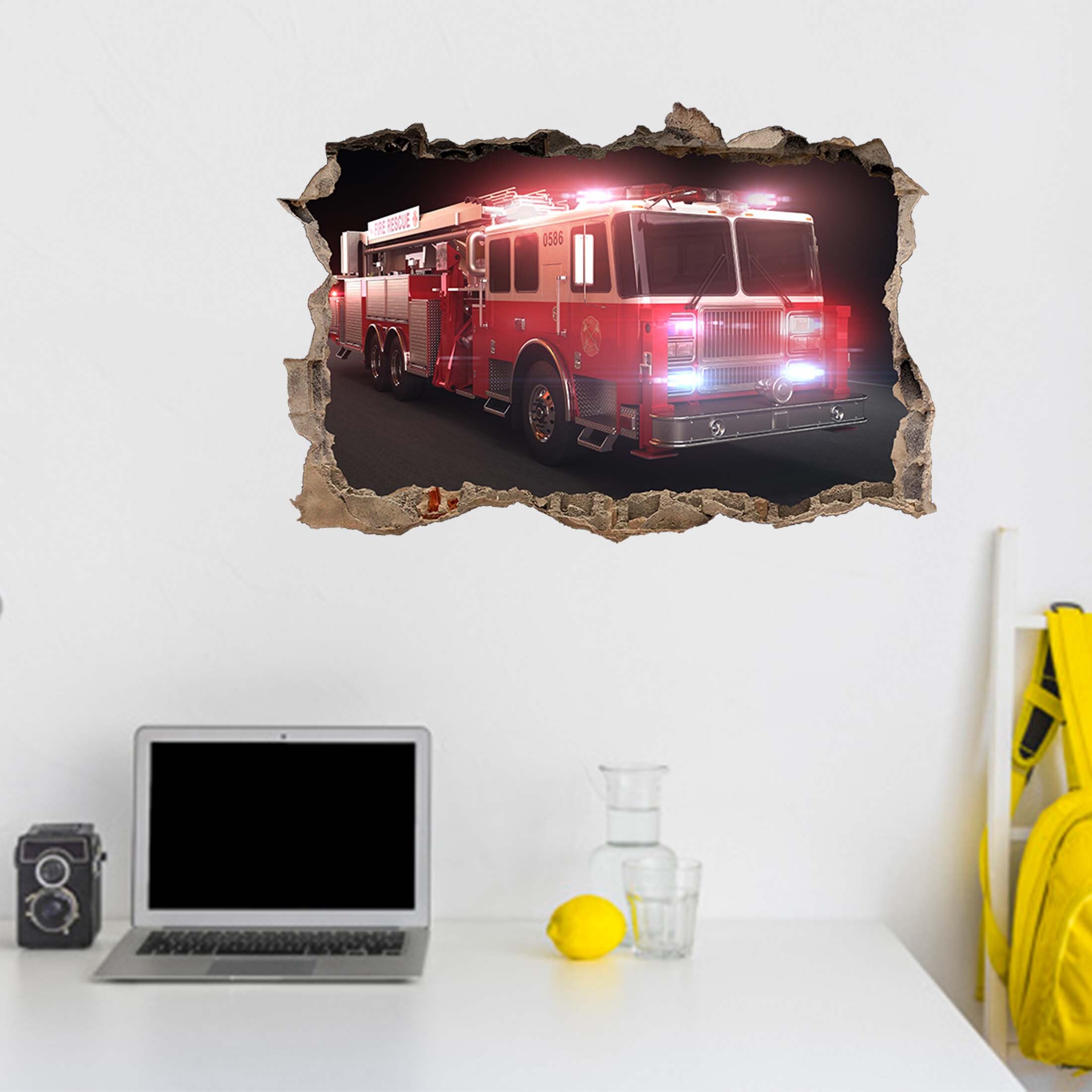 Wall Sticker Fire Brigade Fire Truck 3D Hole in the Wall - Etsy UK
