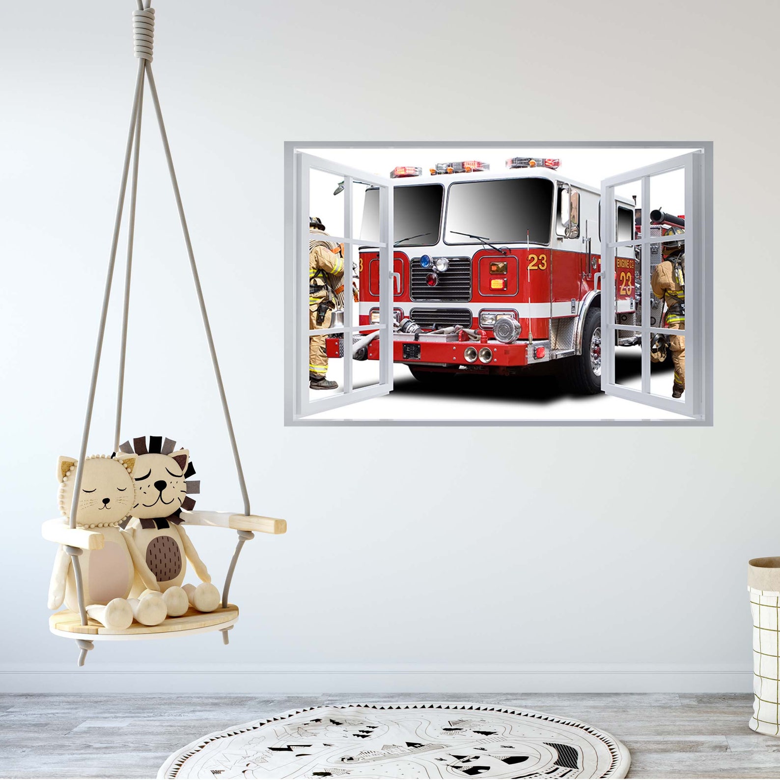 Wall Sticker Fireman Fire Truck Car 3D Window Effect Self - Etsy