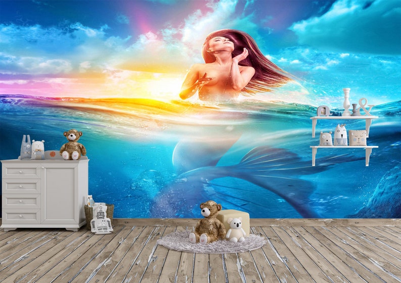 Mermaid in the Sea Wall Mural Photo Wallpaper UV Print Decal | Etsy