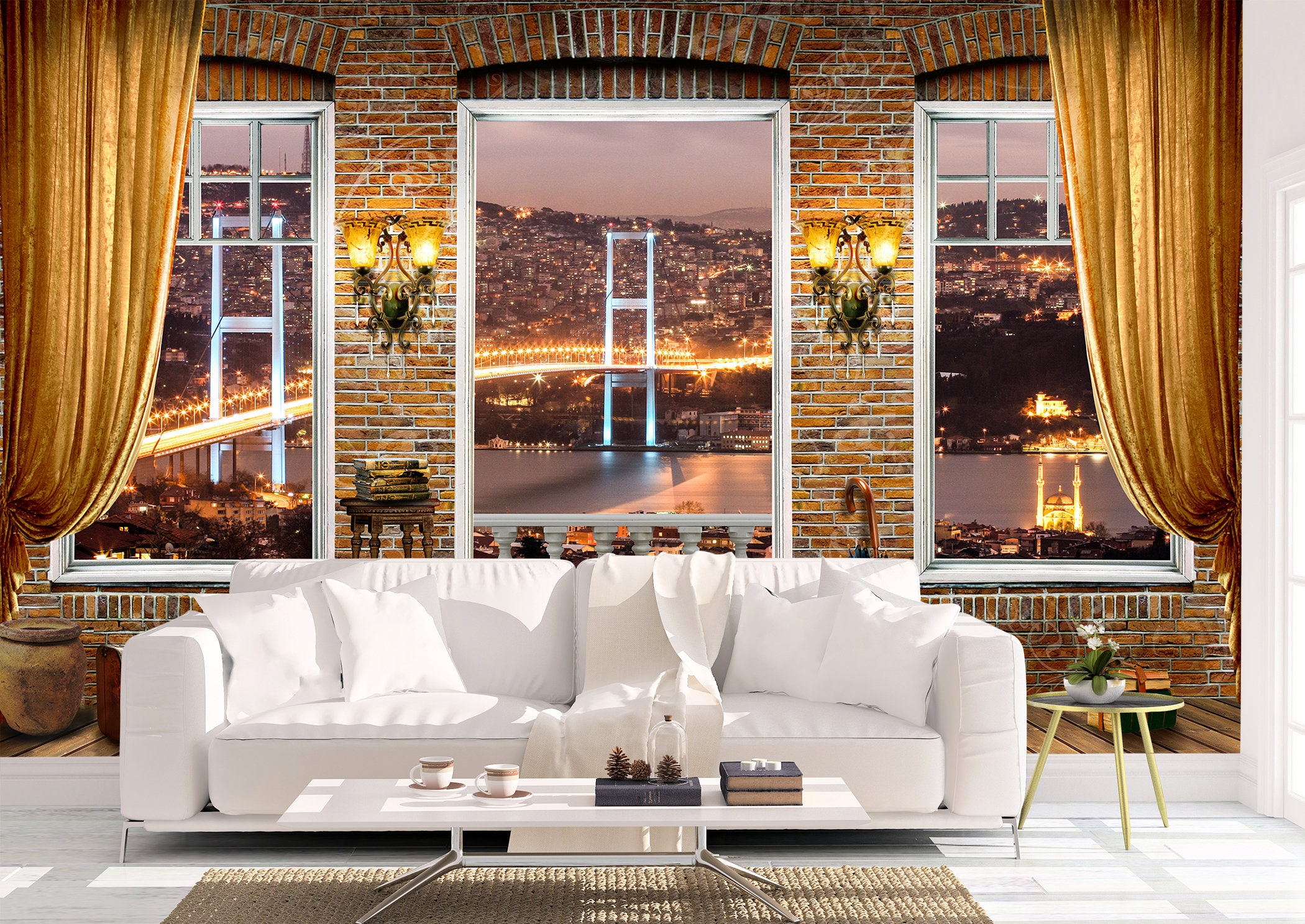 Istanbul Bridge Window Effect Wall Mural Photo Wallpaper UV | Etsy