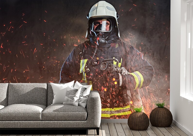 Fireman in Sparks Theme Wall Mural Photo Wallpaper UV Print | Etsy
