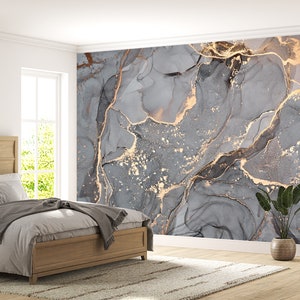 Grey and Gold Marble Wall Mural Wallpaper Wall Art Peel & Stick Self ...