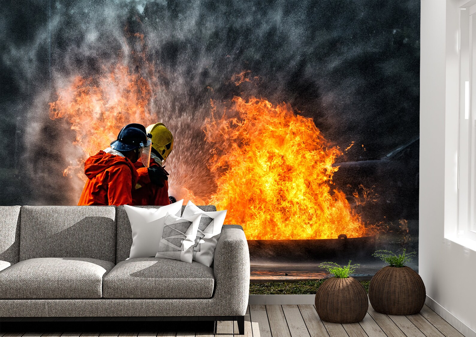 Fireman Fight Fire View Wall Mural Photo Wallpaper UV Print - Etsy