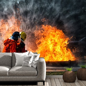 Fireman Fight Fire View Wall Mural Photo Wallpaper UV Print Decal Art ...