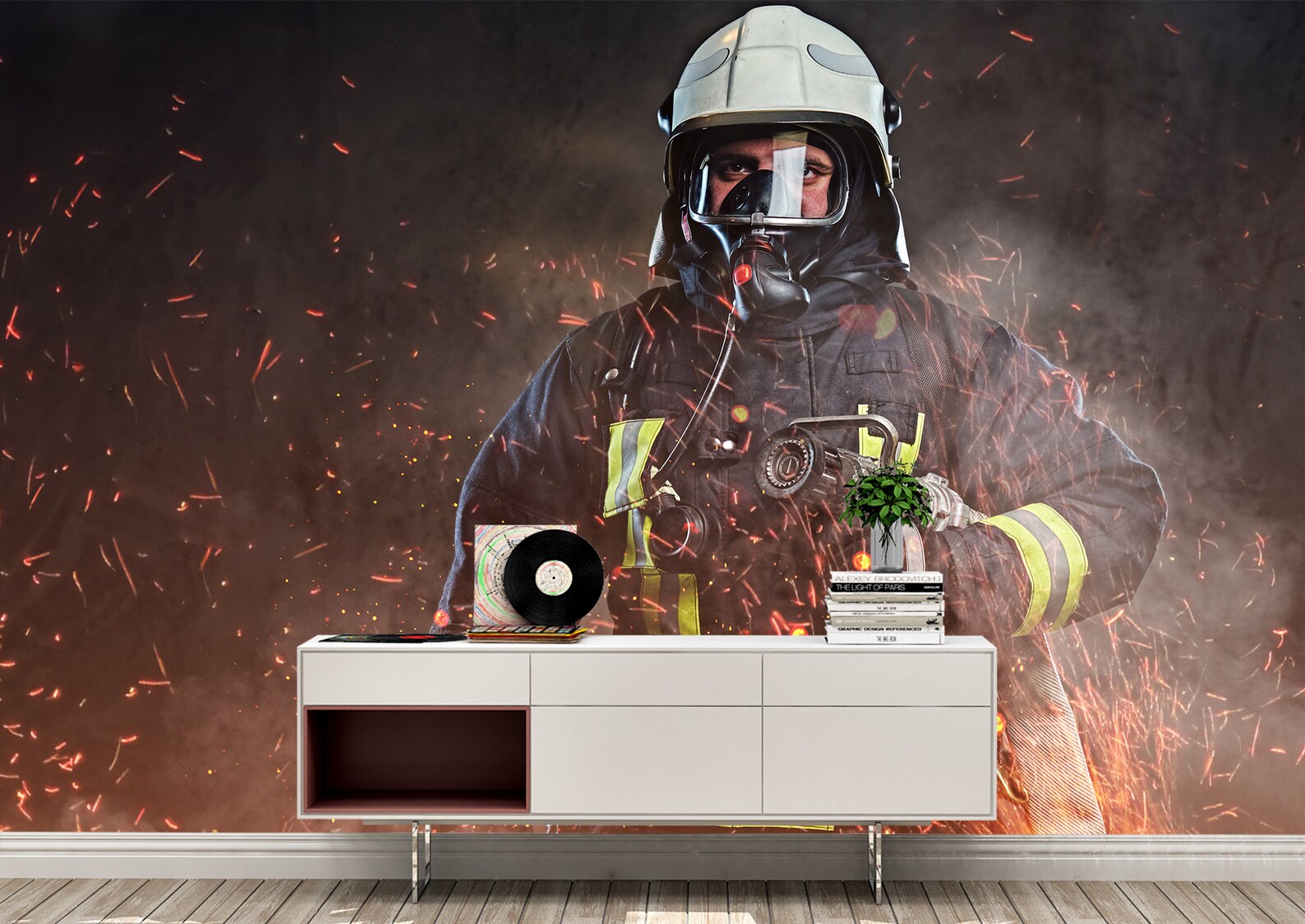 Fireman in Sparks Theme Wall Mural Photo Wallpaper UV Print | Etsy