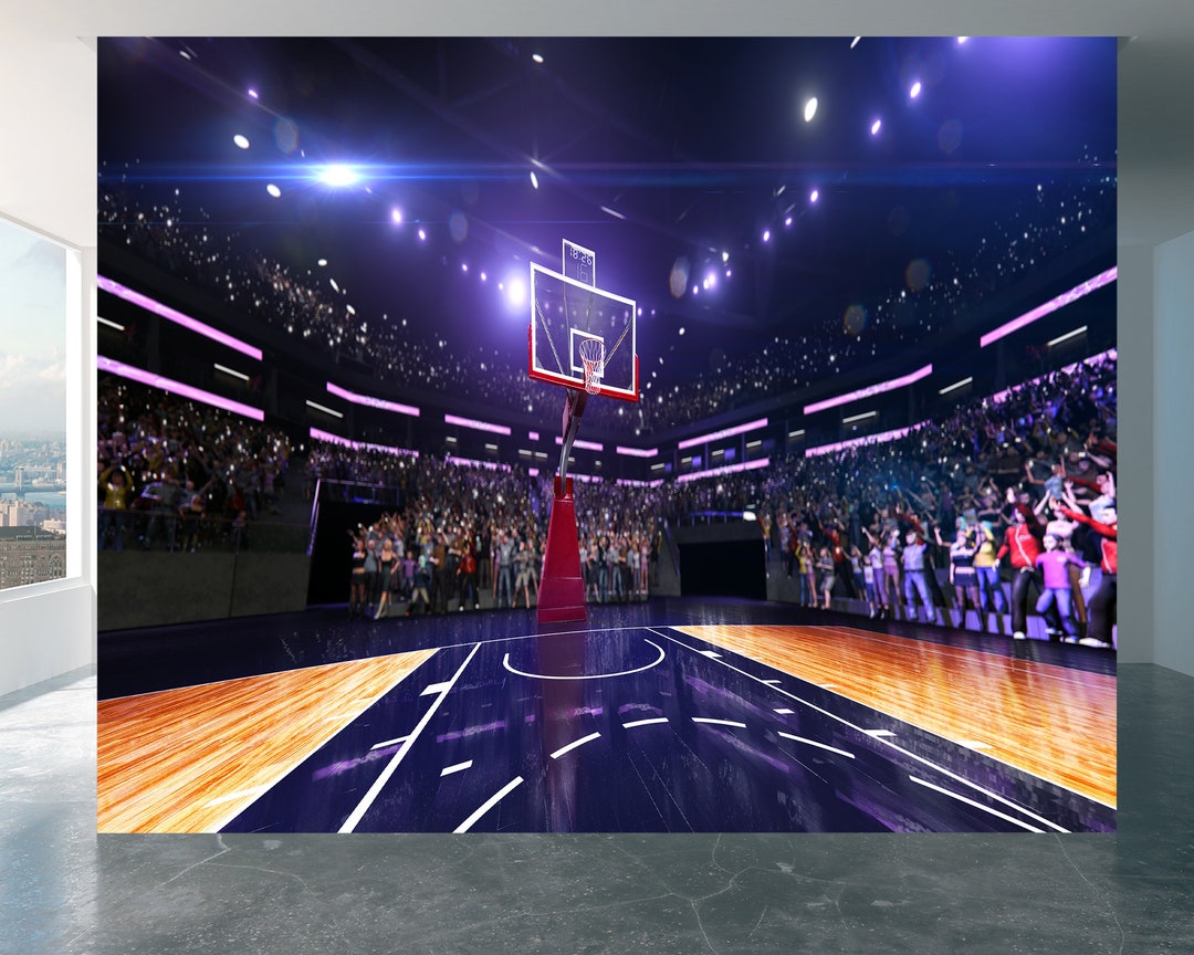 Basketball Court Wide View Wallpaper Mural: UV Print Decal Wall Art ...
