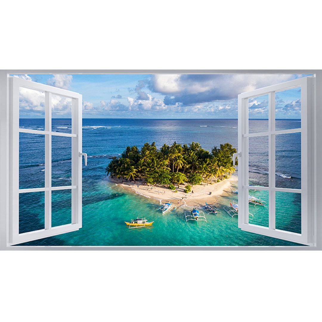 Sticker mural Île sur mer Thème Paysage 3D Effet de fenêtre Art ...