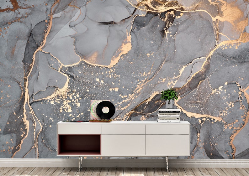 Grey and Gold Marble Wall Mural Wallpaper Wall Art Peel & - Etsy Canada