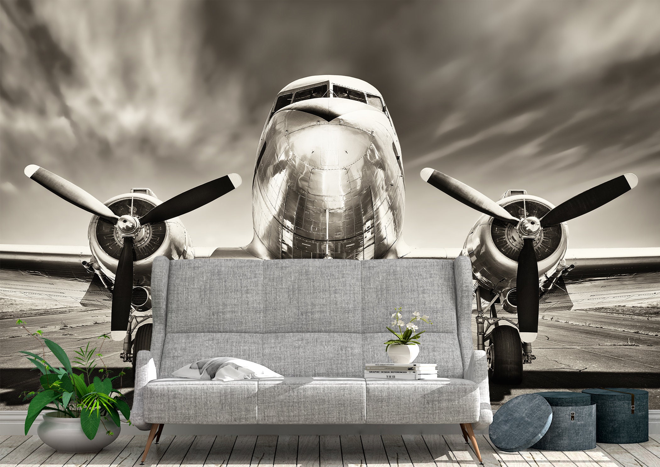 Plane on the Runway Wall Mural Wallpaper Wall Art Peel & Stick | Etsy
