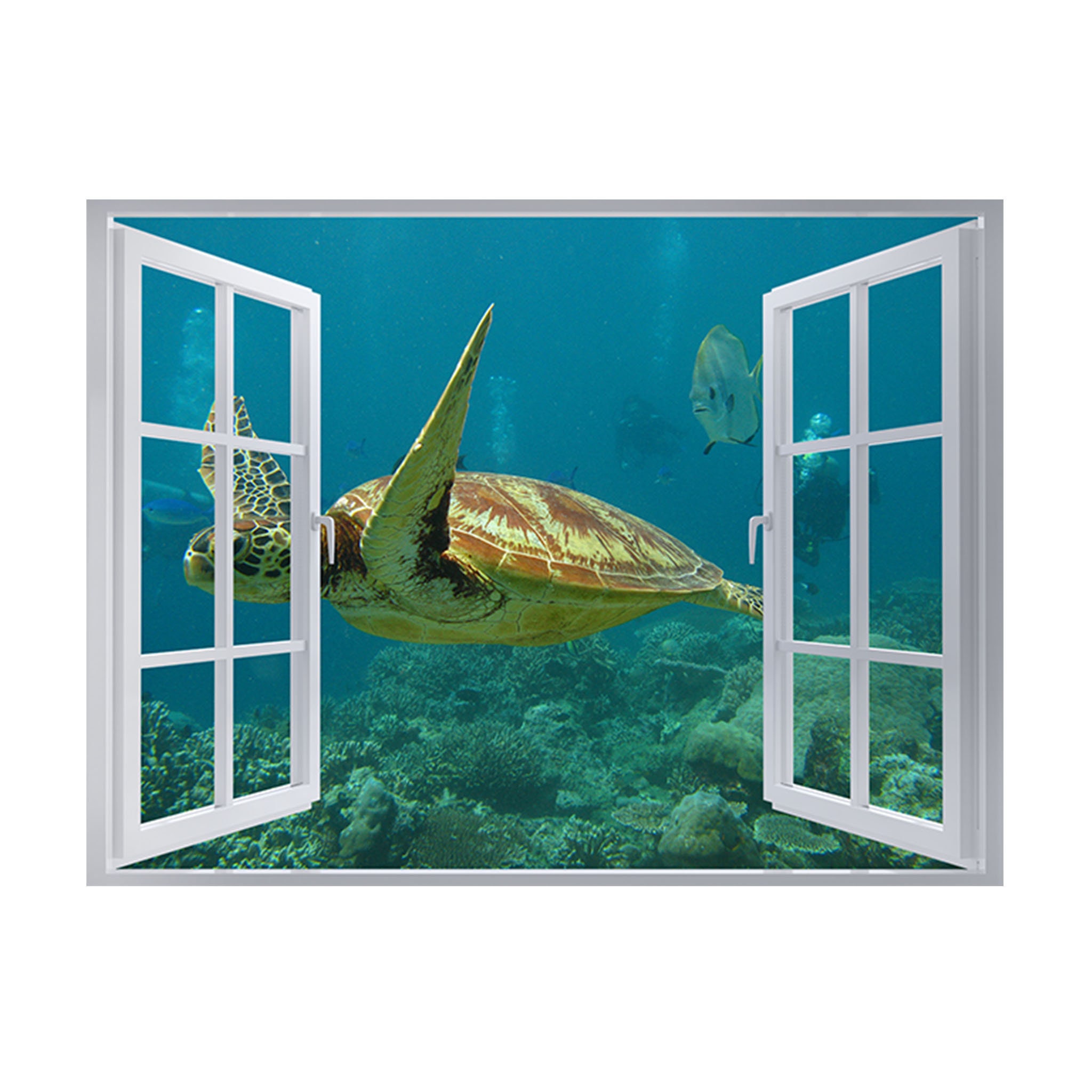 Wall Sticker Turtle Scene Theme 3D Window Effect Adhesive Art | Etsy