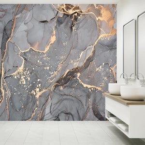 Grey and Gold Marble Wall Mural Wallpaper Wall Art Peel & Stick Self ...