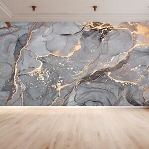 Grey and Gold Marble Wall Mural Wallpaper Wall Art Peel & Stick Self ...