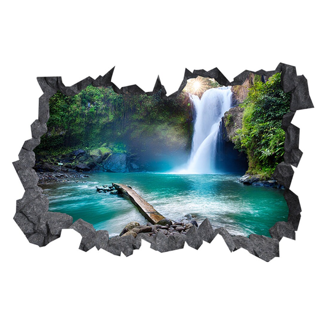 Wall Sticker Waterfall & River Theme 3D Hole in the Wall C Effect Decal ...