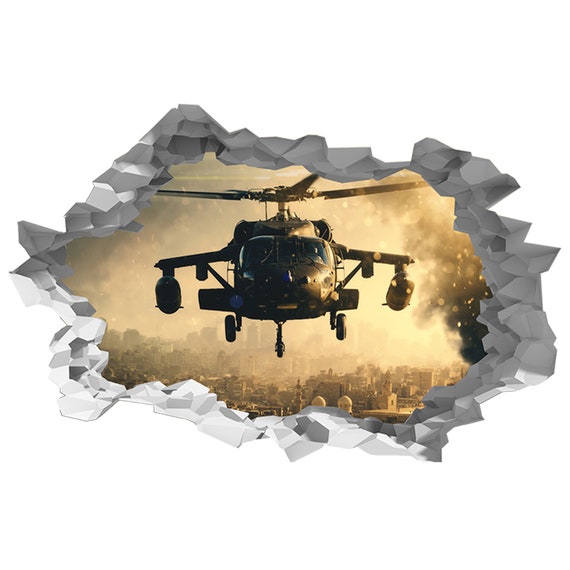 Wall Sticker Army Helicopter Battlefield 3D Hole in the Wall B | Etsy