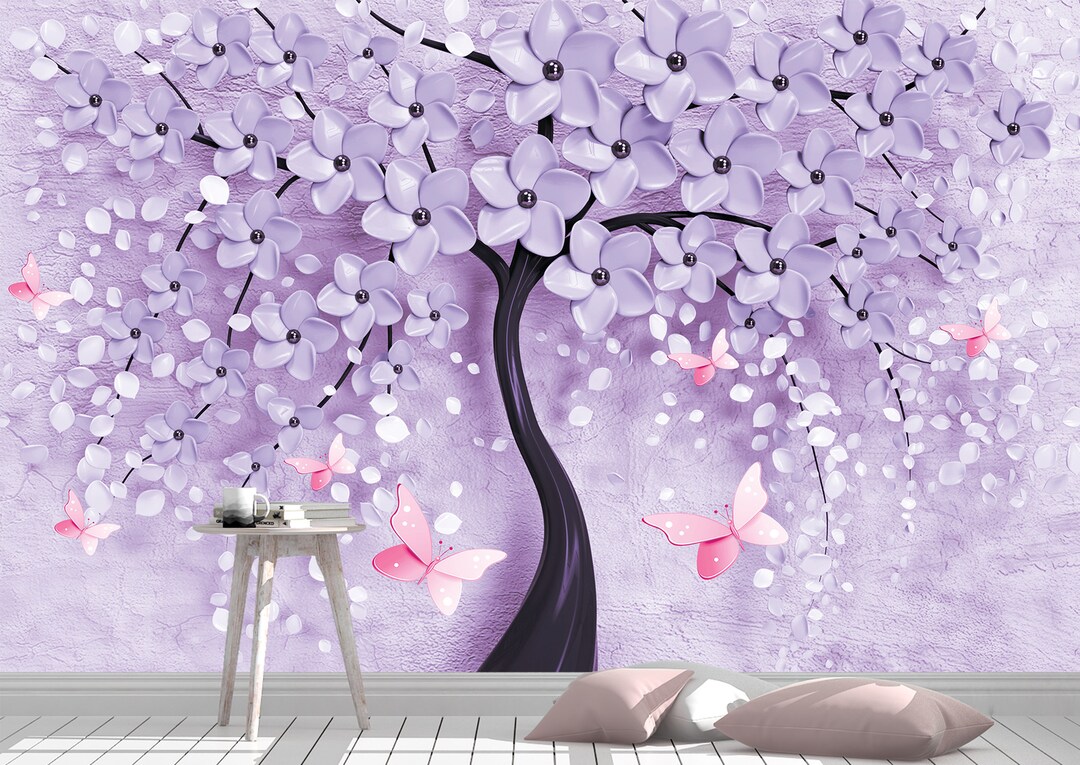 Butterfly and Tree Wall Mural Wallpaper Wall Art Peel & Stick - Etsy UK