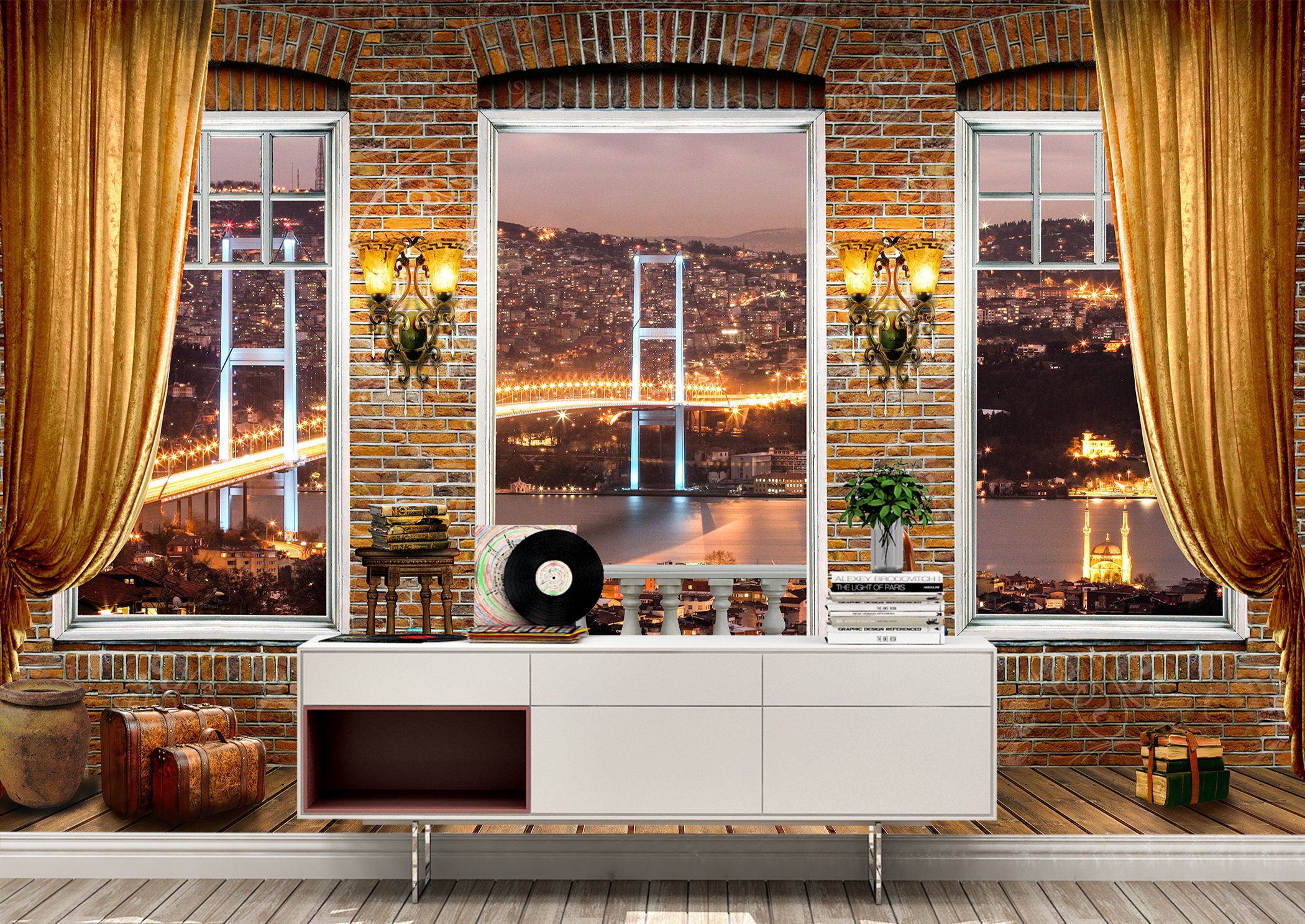 Istanbul Bridge Window Effect Wall Mural Photo Wallpaper UV | Etsy