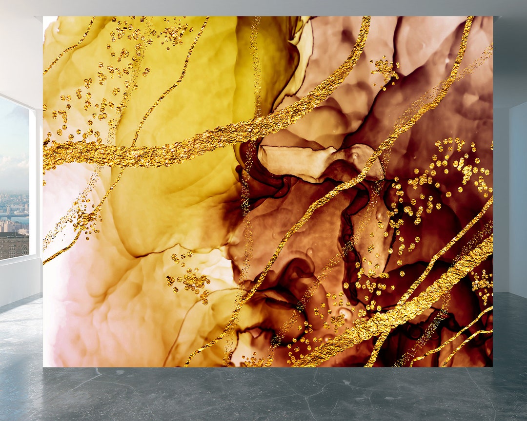 Yellow Marble Wallpaper Bright Self Adhesive Office Decor, Chic Marble ...