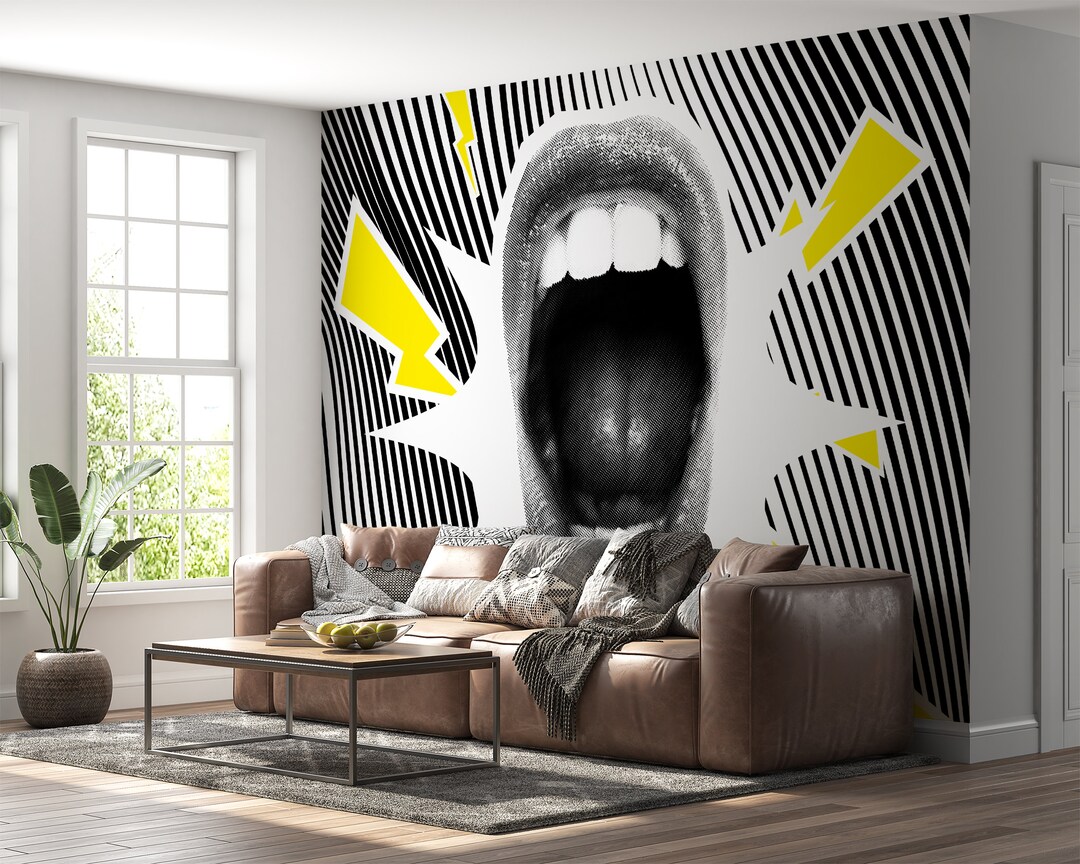 Abstract Screaming Wall Mural Black and White, Artistic, Self-adhesive ...