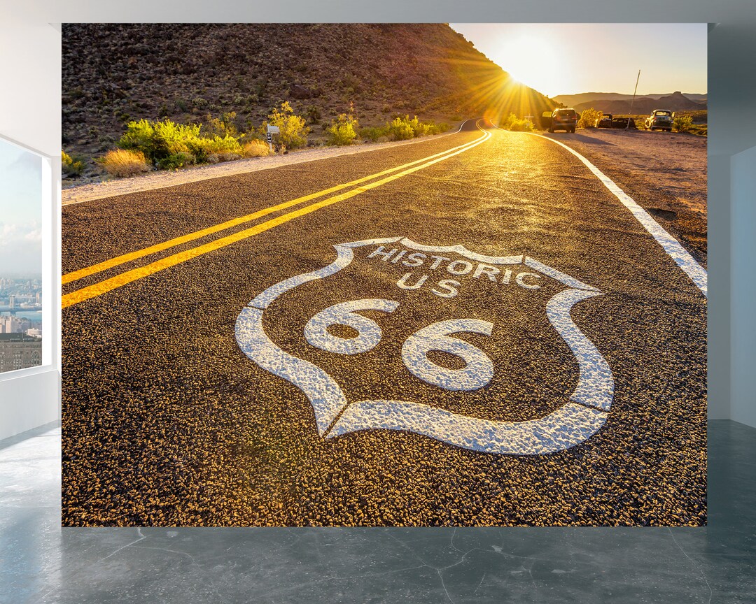 Route 66 Wall Decor: Self-adhesive Wall Mural for Bedroom, Vinyl ...