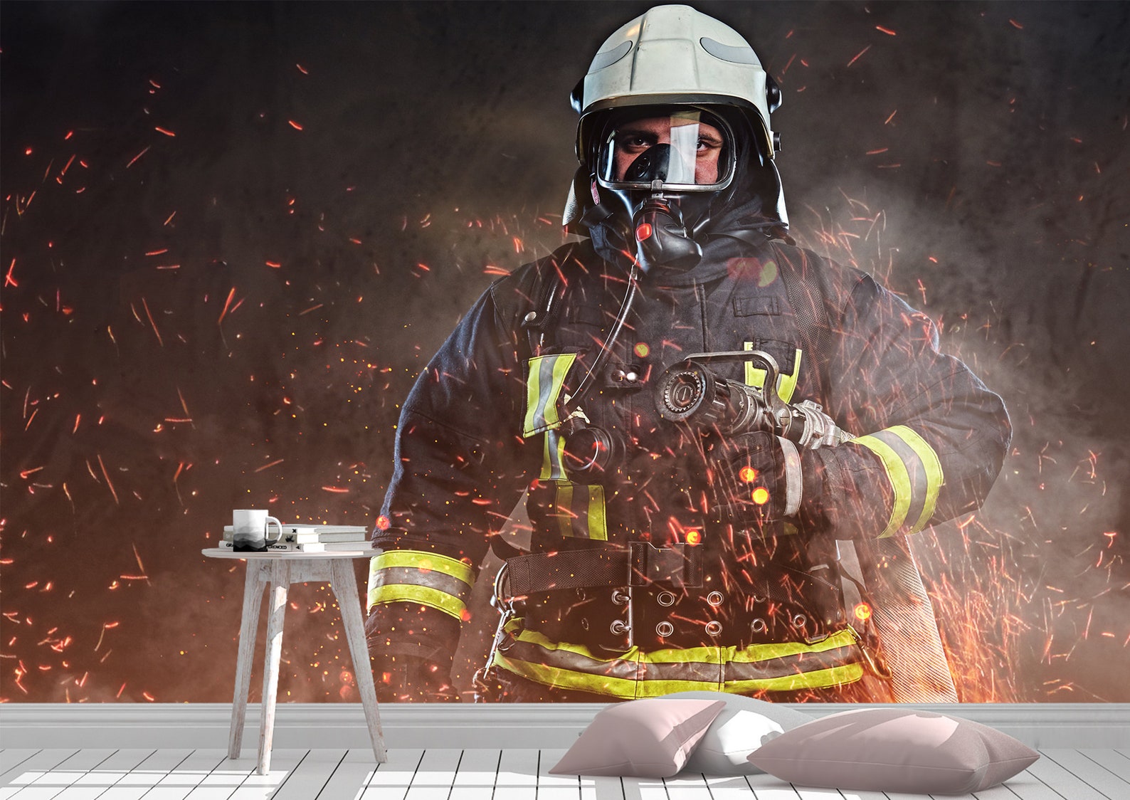 Fireman in Sparks Theme Wall Mural Photo Wallpaper UV Print | Etsy