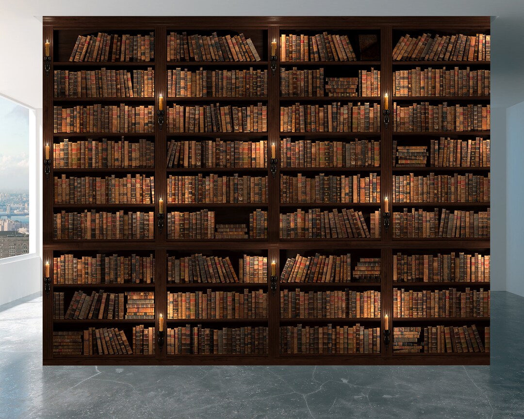 Bookshelf Wallpaper Photo Wall Mural: UV Print Decal Wall Art Décor for ...
