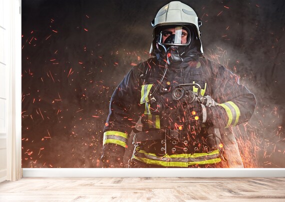 Fireman in Sparks Theme Wall Mural Photo Wallpaper UV Print | Etsy