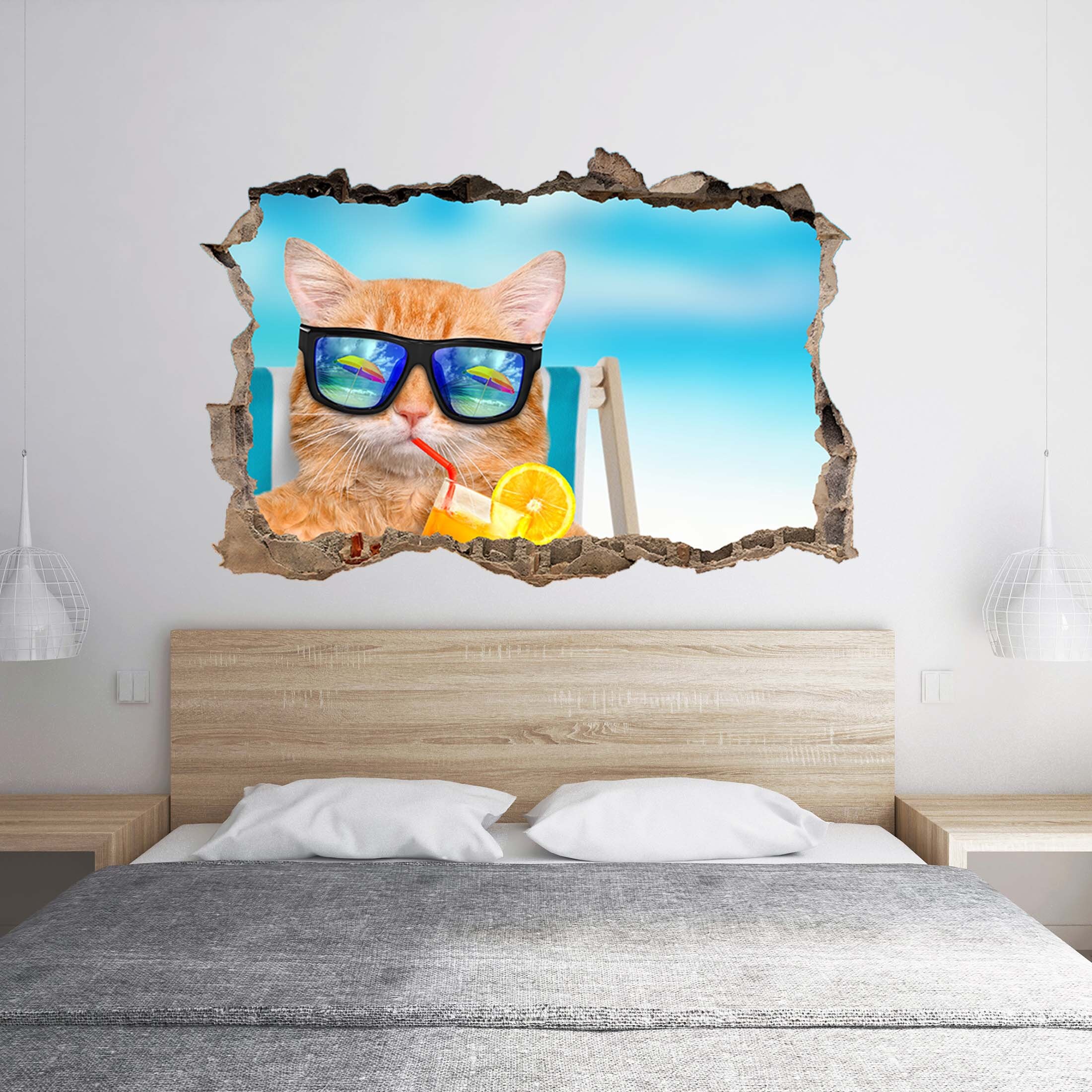 Wall Sticker Cat with a Drink 3D Hole in The Wall Effect Art | Etsy