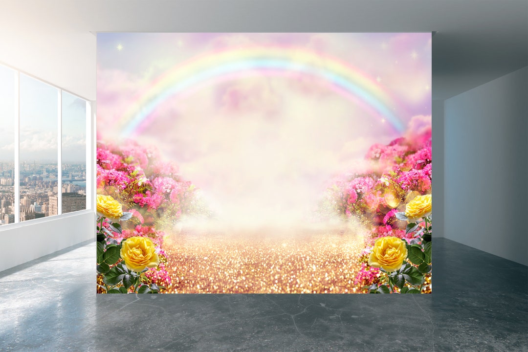 Rainbow and Flowers Wall Mural Wallpaper Wall Art Peel & Stick Self ...