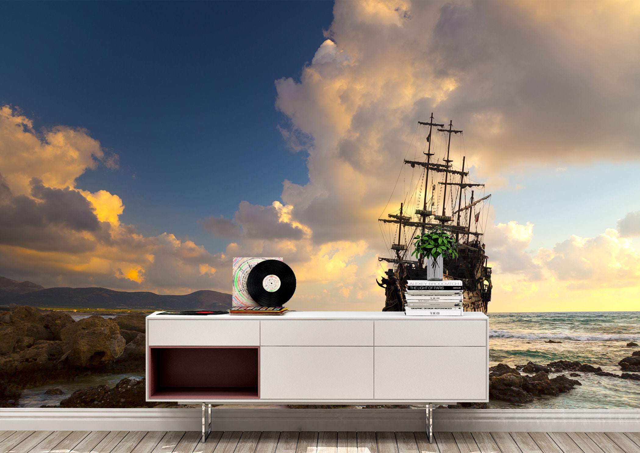 Pirate Ship Wall Mural Wallpaper Wall Art Peel & Stick Self | Etsy