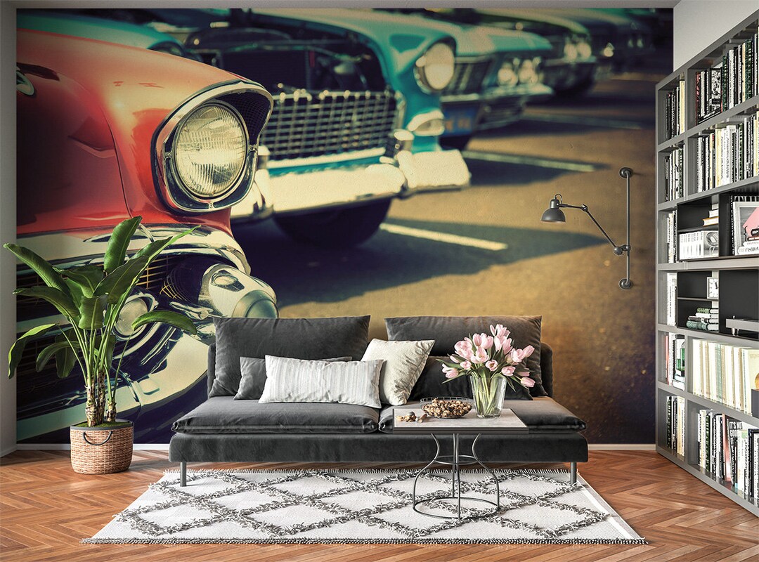 Vintage Cars on Parking Wall Mural Photo Wallpaper UV Print - Etsy