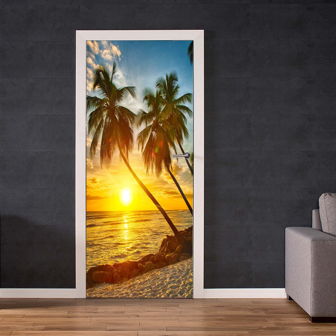 Self Adhesive Door Wrap Front Door Decor Sunset Palmas Bedroom Door ...