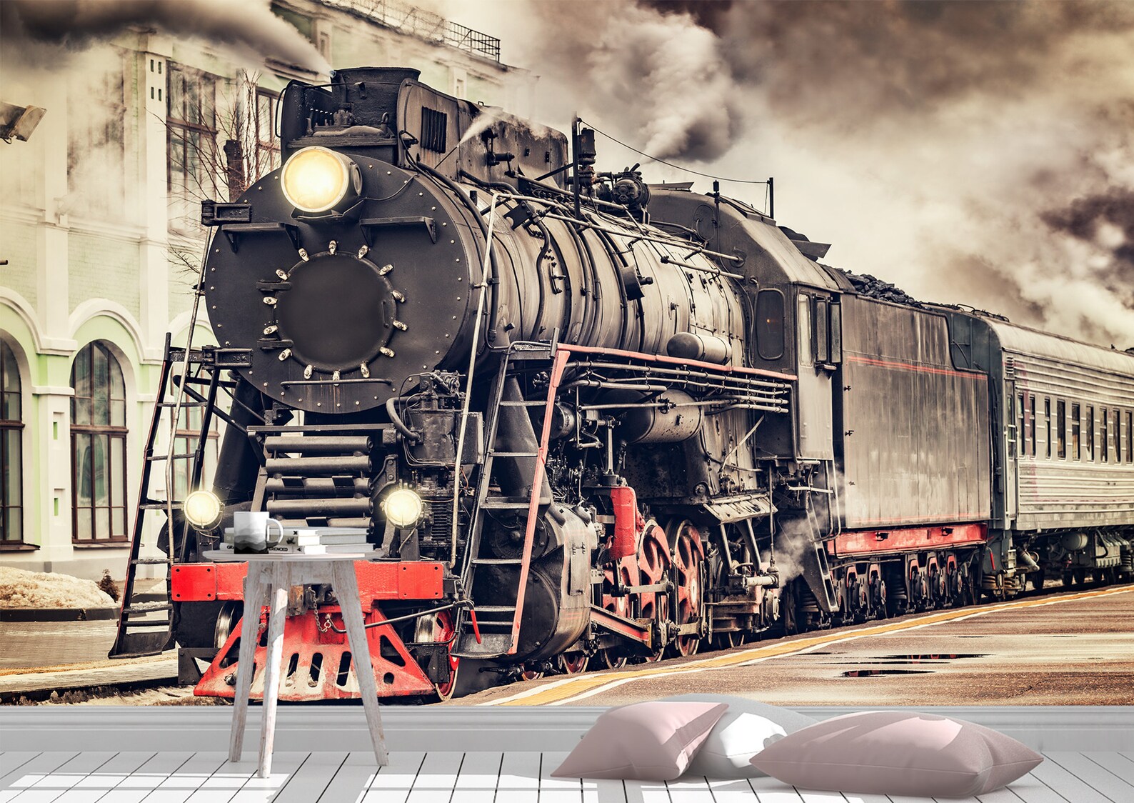 Train at the Station Wall Mural Wallpaper Wall Art Peel & - Etsy UK