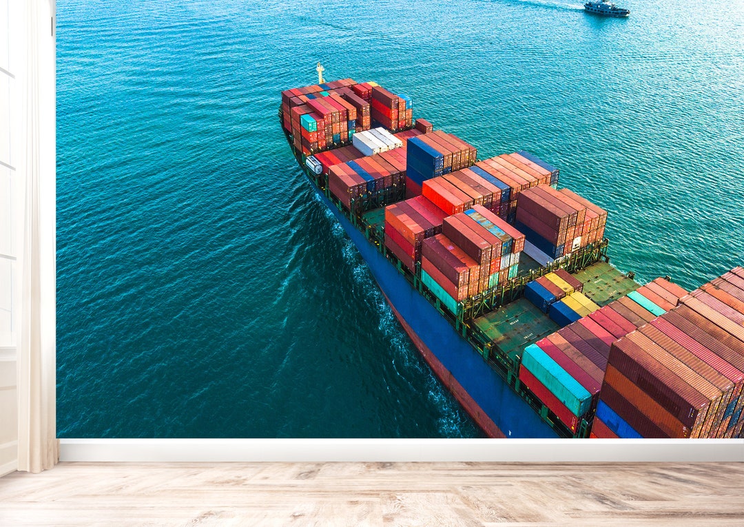 Massive Container Ship Ocean Wall Mural Photo Wallpaper UV Print Decal ...