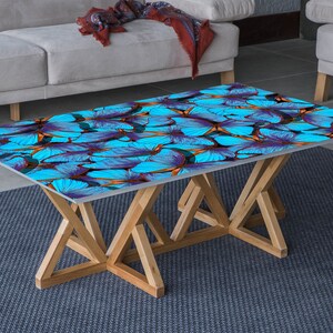 Blue Butterflies Laminated Vinyl Cover Self-adhesive for Desk and ...