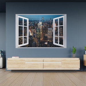 Wall Sticker New York City at Night Landscape 3D Window Effect Decal ...