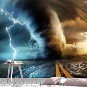 Tornado with Lightning Wall Mural Wallpaper Wall Art Peel & | Etsy