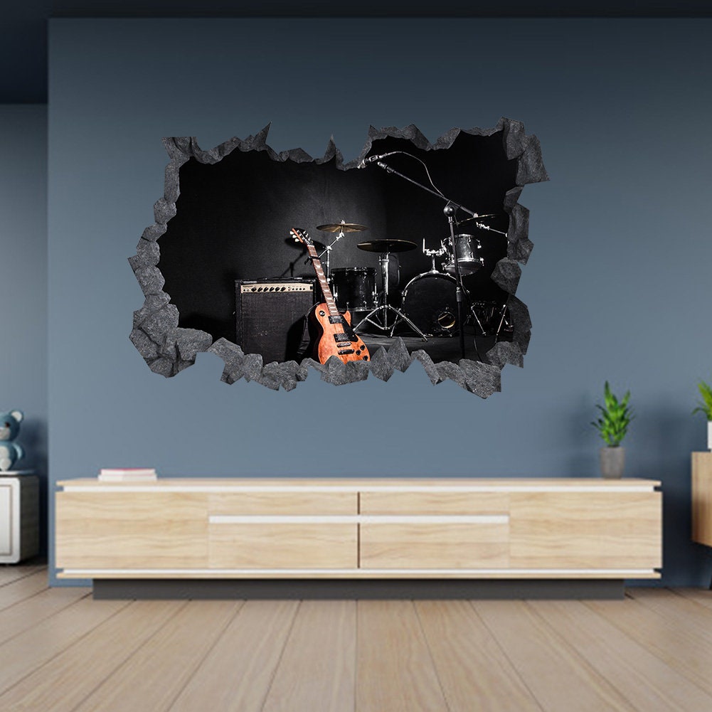 Wall Sticker Music Band Instruments 3D Hole in the Wall C - Etsy