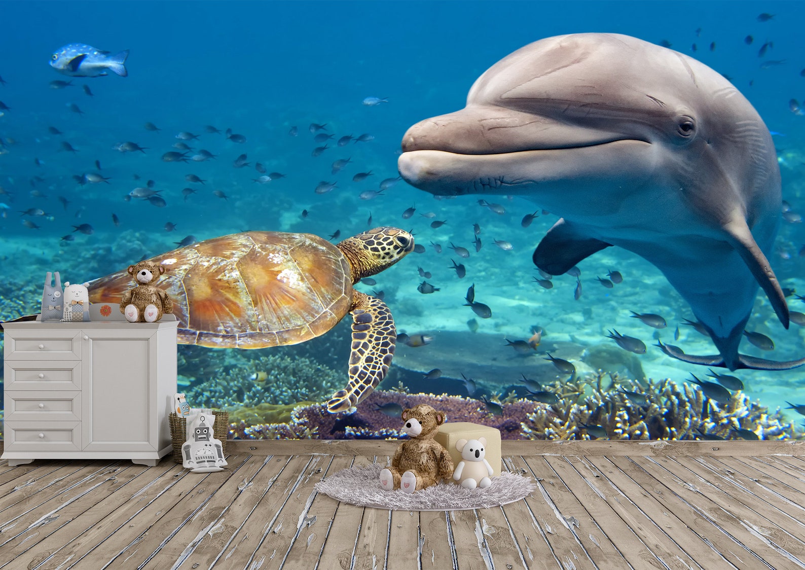 Dolphin and Turtle Theme Wall Mural Photo Wallpaper UV Print - Etsy