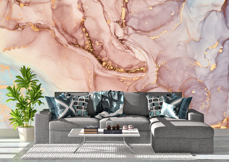 Pink Marble Wall Mural Wallpaper Wall Art Peel & Stick Self | Etsy UK
